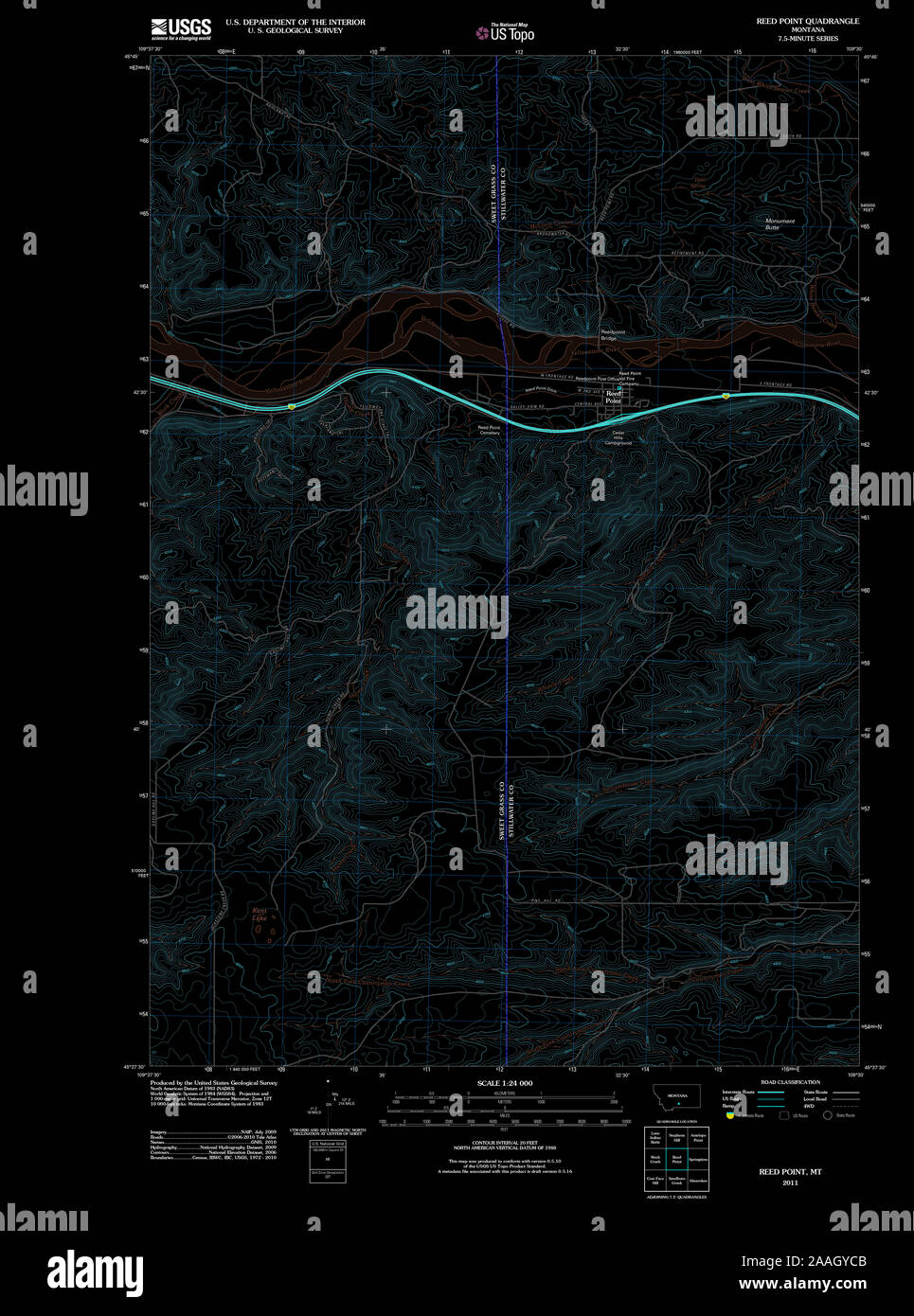USGS TOPO Map Montana MT Reed Point 20110517 TM geo Inverted ...