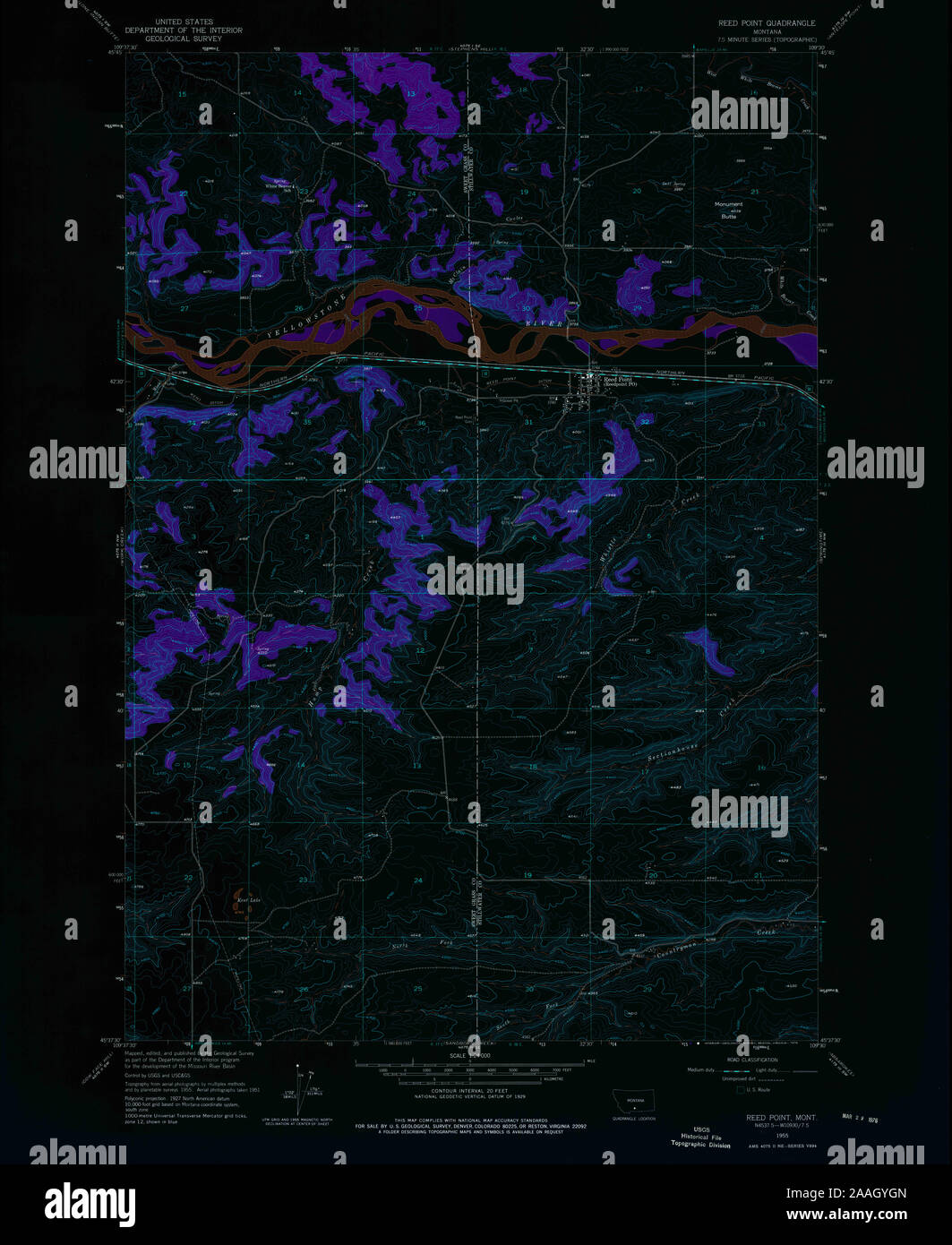 USGS TOPO Map Montana MT Reed Point 266291 1955 24000 geo Inverted ...