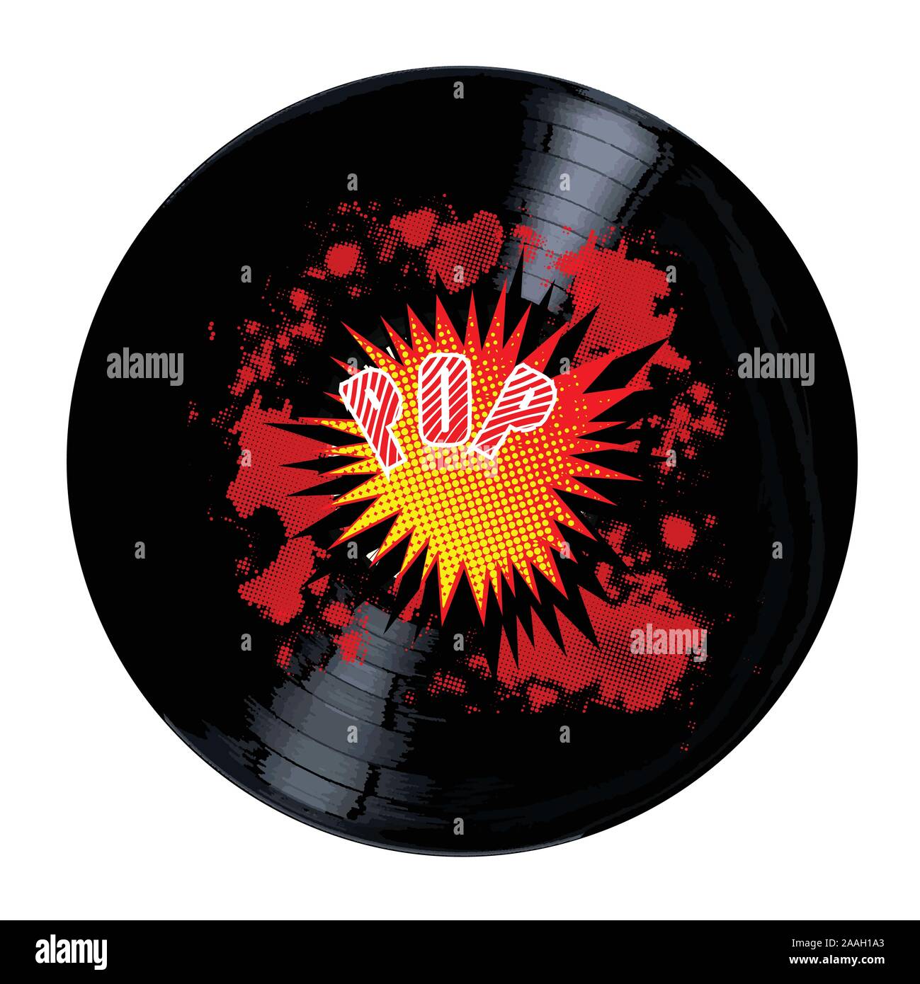 A comic cartoon style pop music explosion rock record noise over a ...