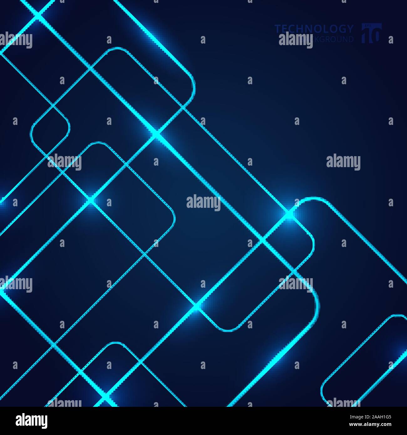 Abstract geometric glow neon blue line overlapping on dark background ...