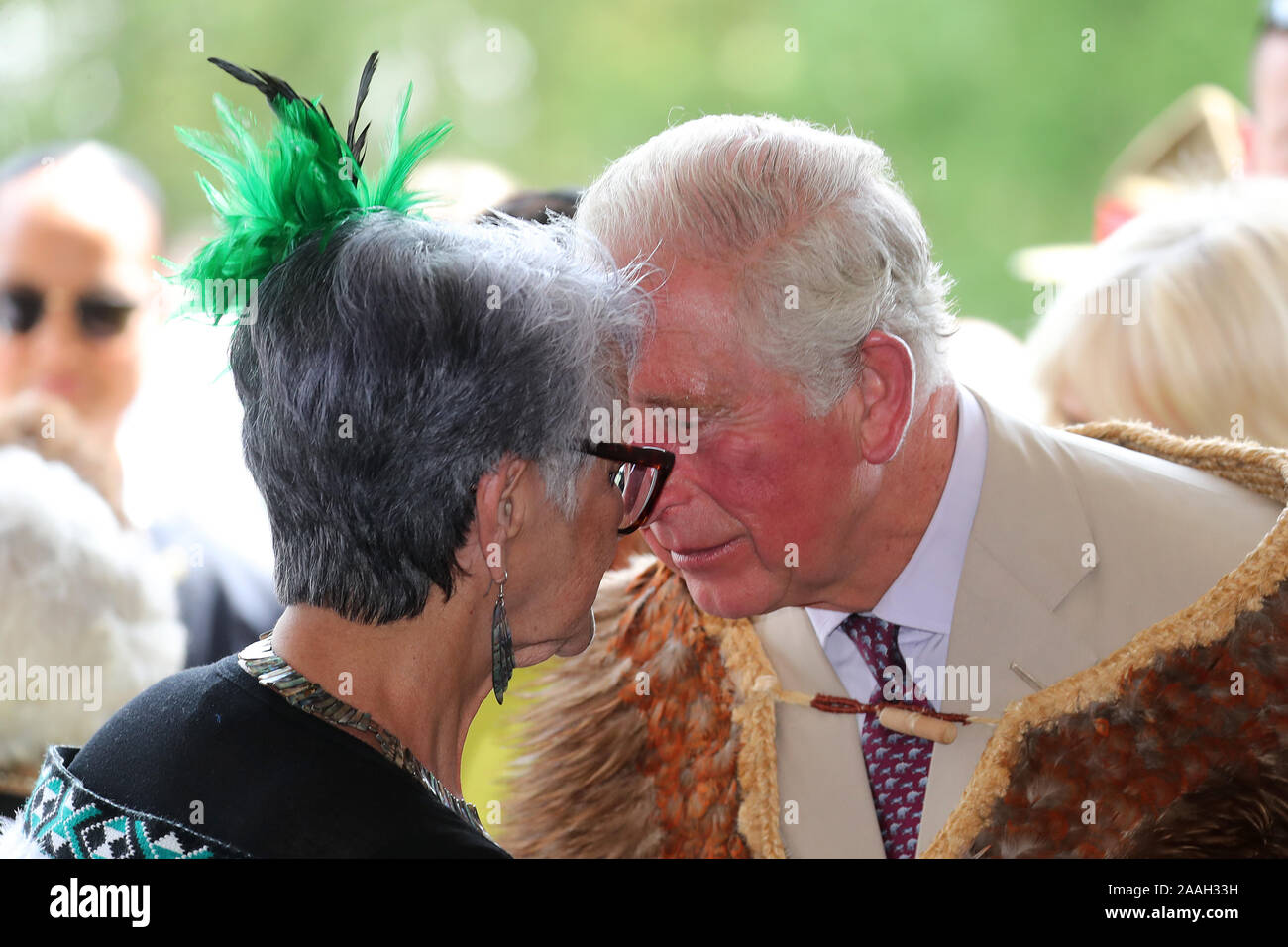 The Prince of Wales receives a Hongi, a traditional Maori greeting ...