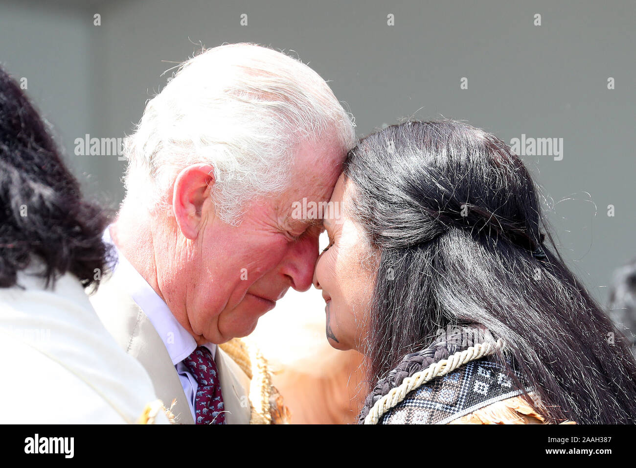 The Prince of Wales receives a Hongi, a traditional Maori greeting ...