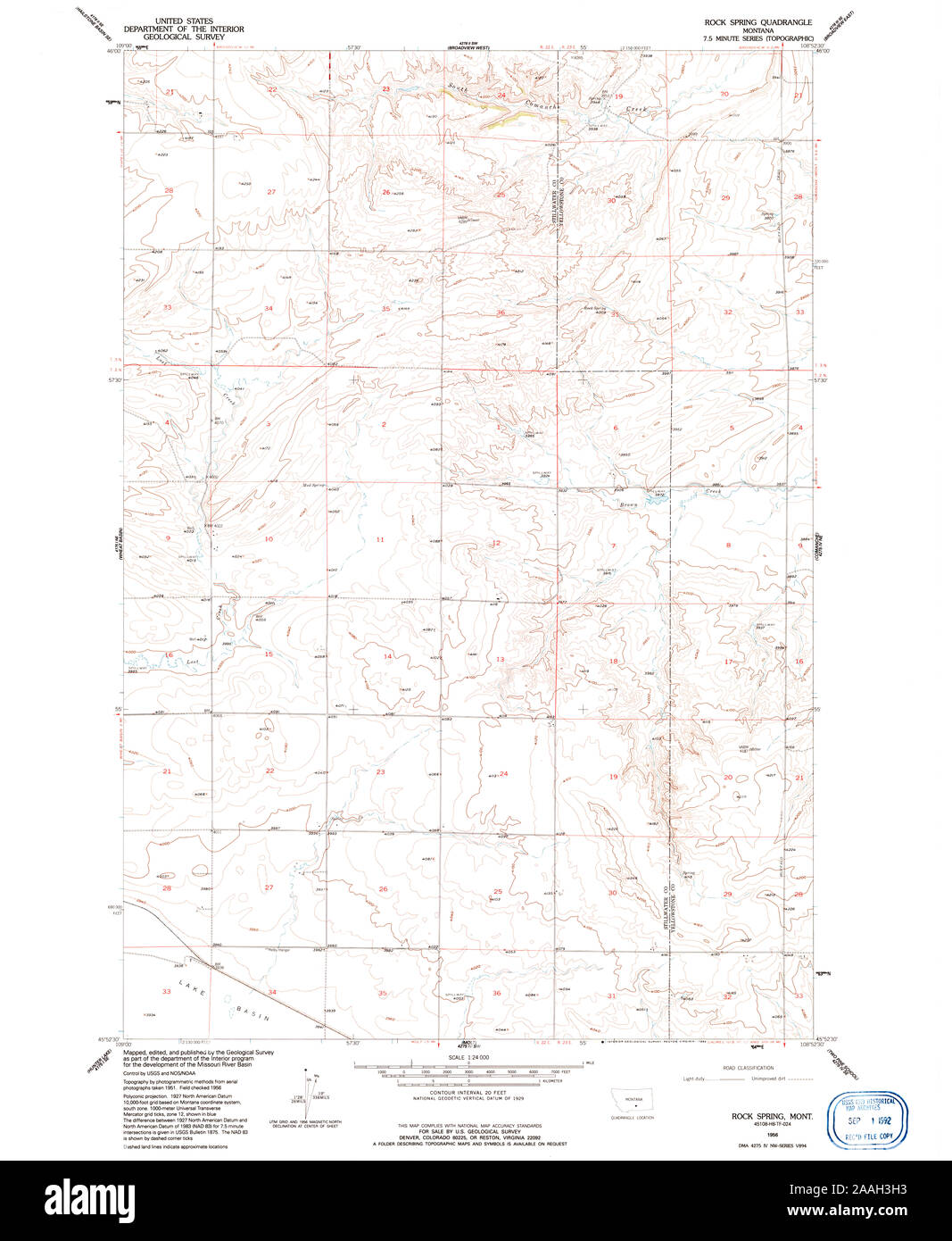 USGS TOPO Map Montana MT Rock Spring 266377 1956 24000 geo Restoration ...