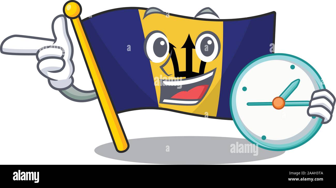 Smiling flag barbados cartoon style vector illustration With clock ...