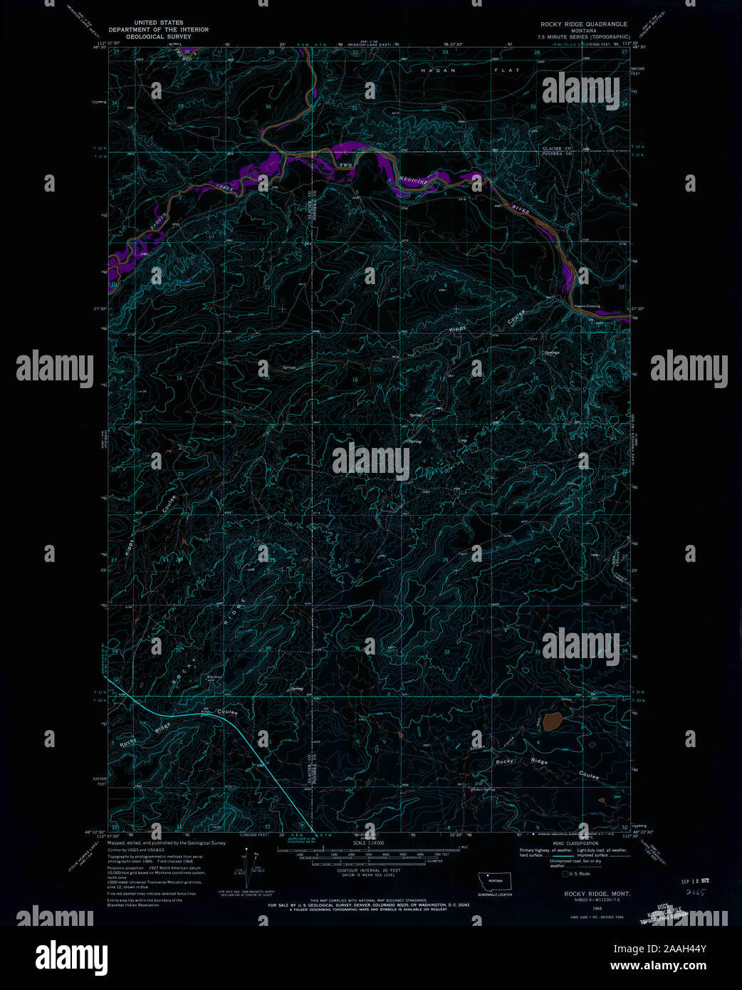 USGS TOPO Map Montana MT Rocky Ridge 266393 1968 24000 geo Inverted ...