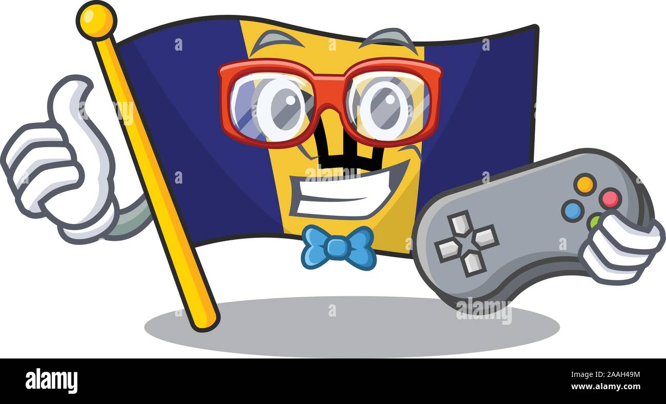 cute geek Gamer flag barbados cartoon character style Stock Vector ...