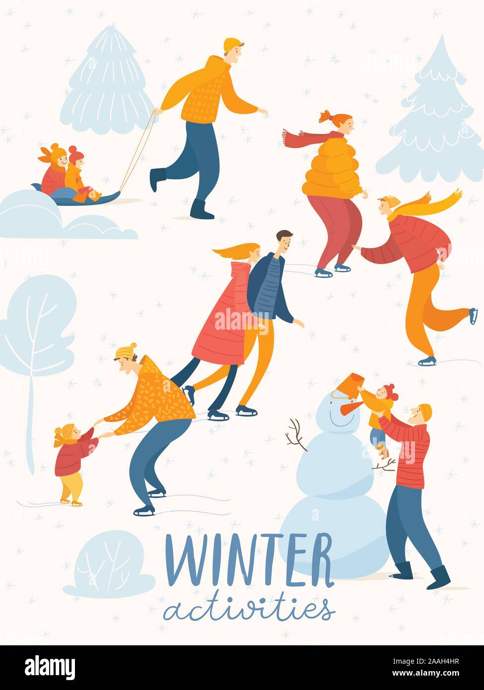Christmas poster with people do winter activities Stock Vector Image ...