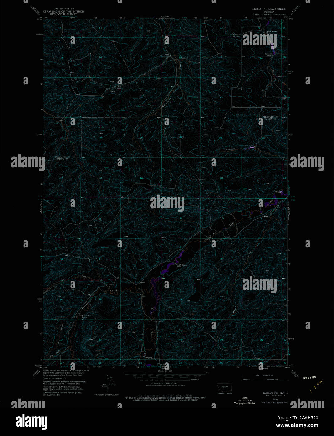 USGS TOPO Map Montana MT Roscoe NE 266407 1956 24000 geo Inverted ...