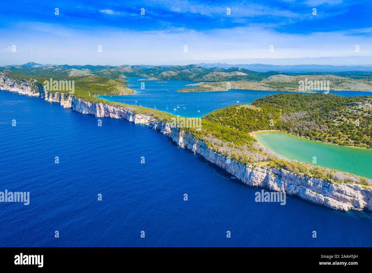 Big cliffs above the sea on the shore of nature park Telascica, island ...