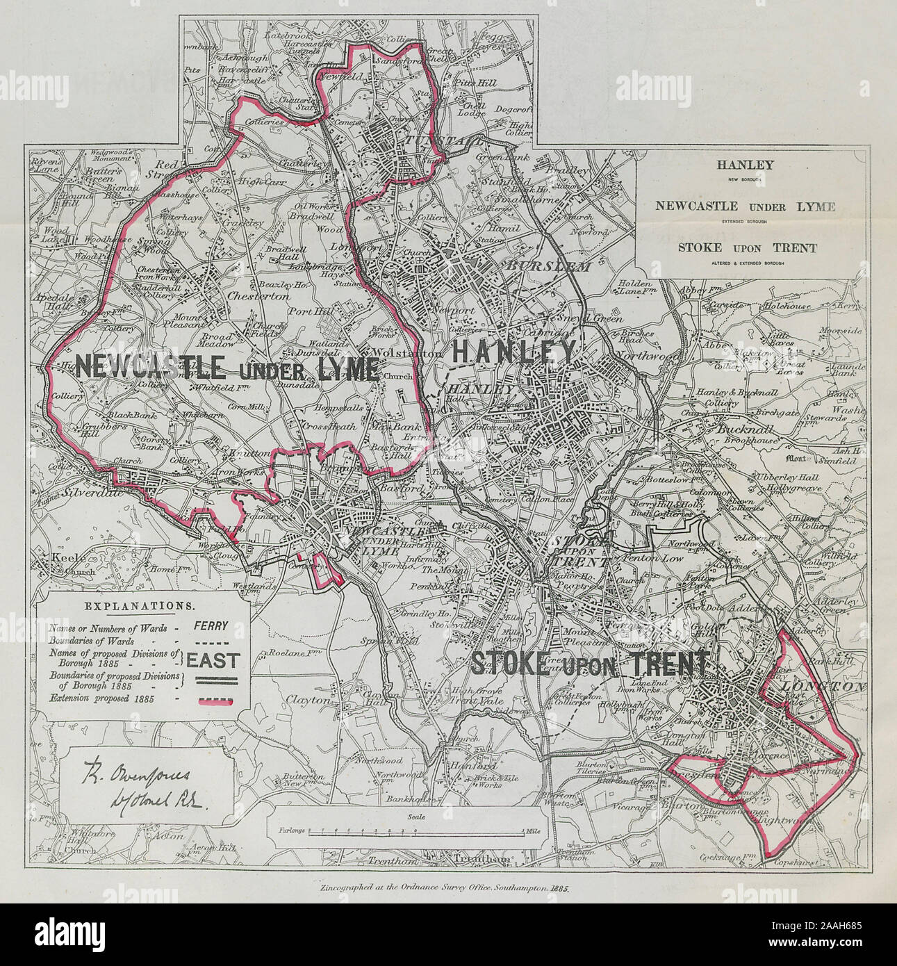 Hanley Newcastle/Lyme Stoke/Trent Borough. BOUNDARY COMMISSION 1885 old ...
