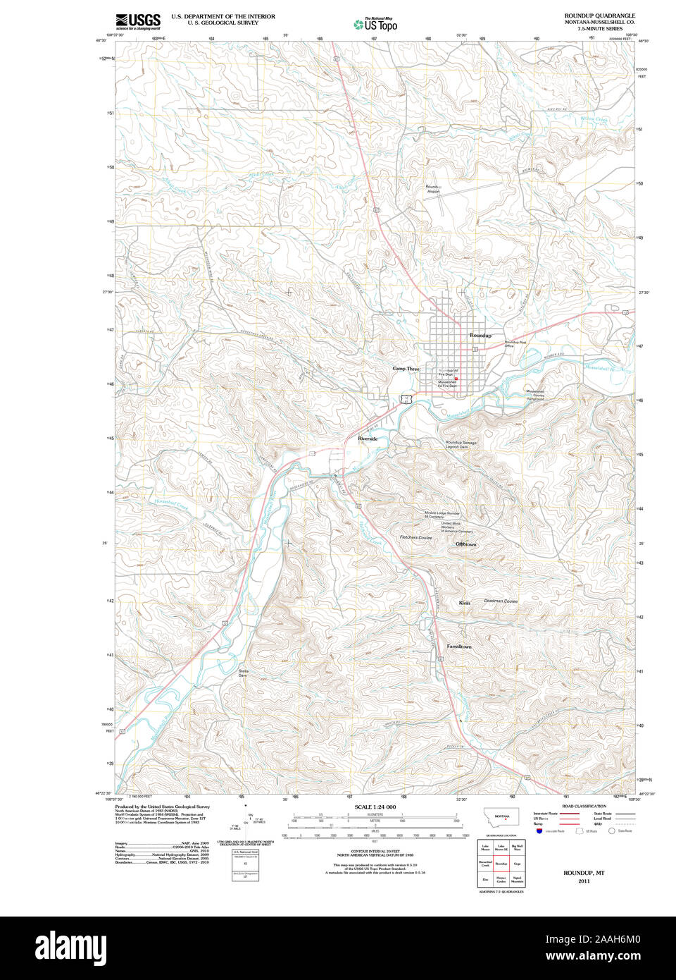 USGS TOPO Map Montana MT Roundup 20110701 TM geo Restoration Stock ...