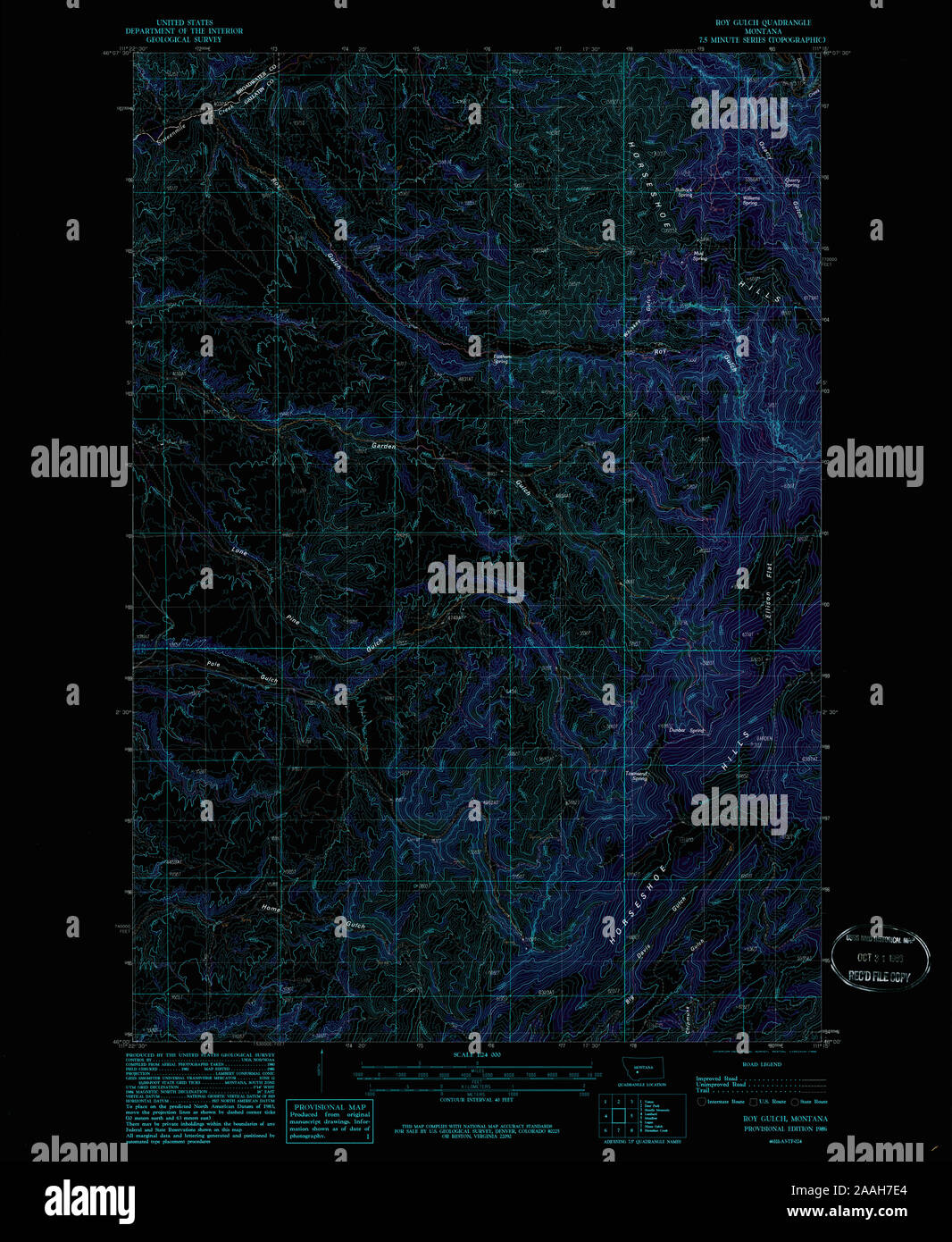 USGS TOPO Map Montana MT Roy Gulch 266439 1986 24000 geo Inverted ...