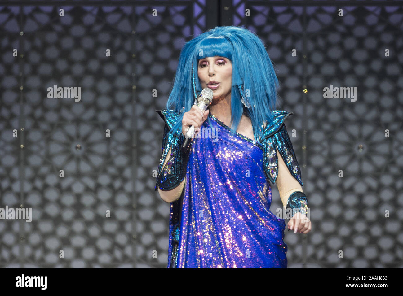 LONDON, ENGLAND: Cher (real name Cherilyn Sarkisian) performs on stage ...
