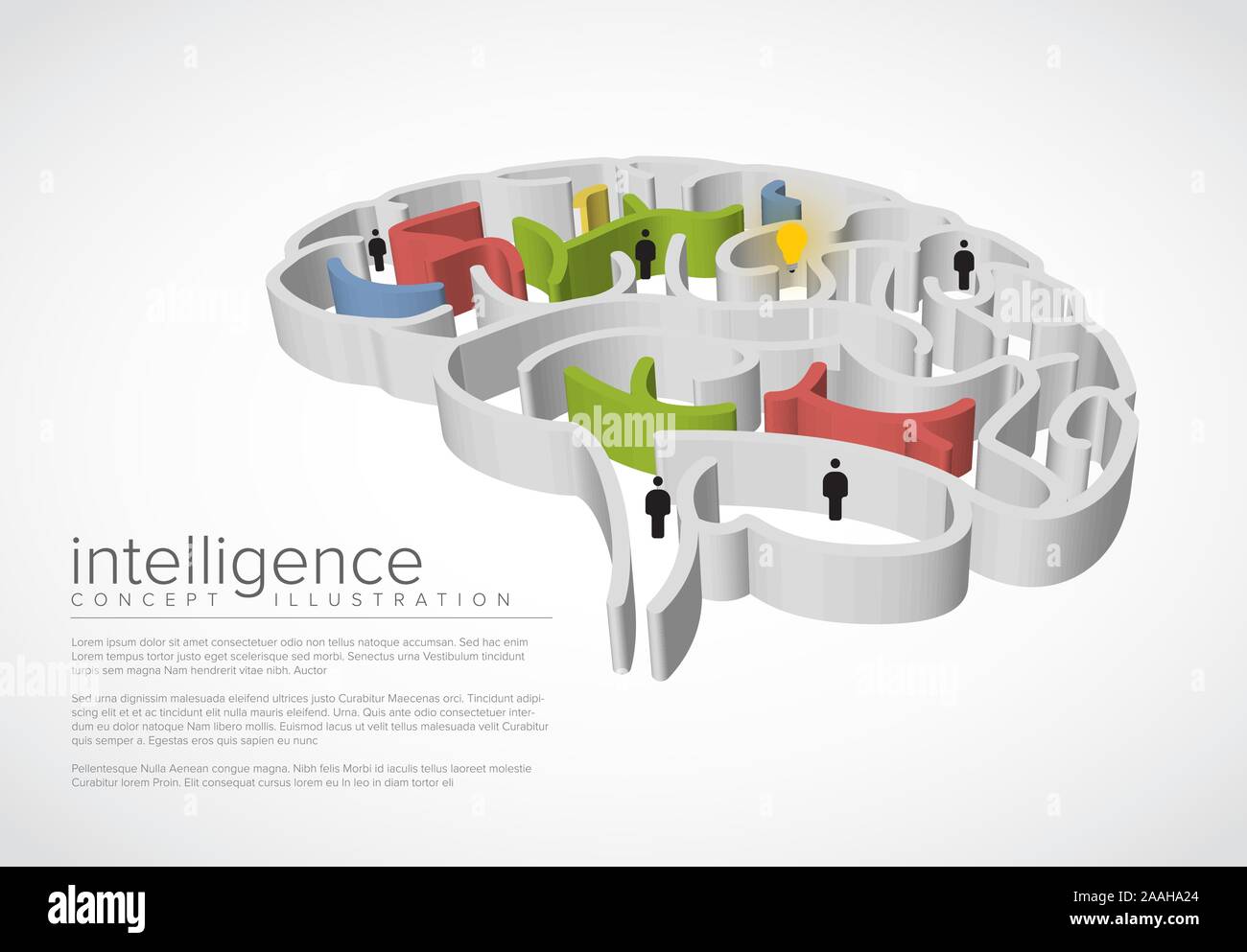 Intelligence conceptual illustration with brain as a labyrinth, idea ...