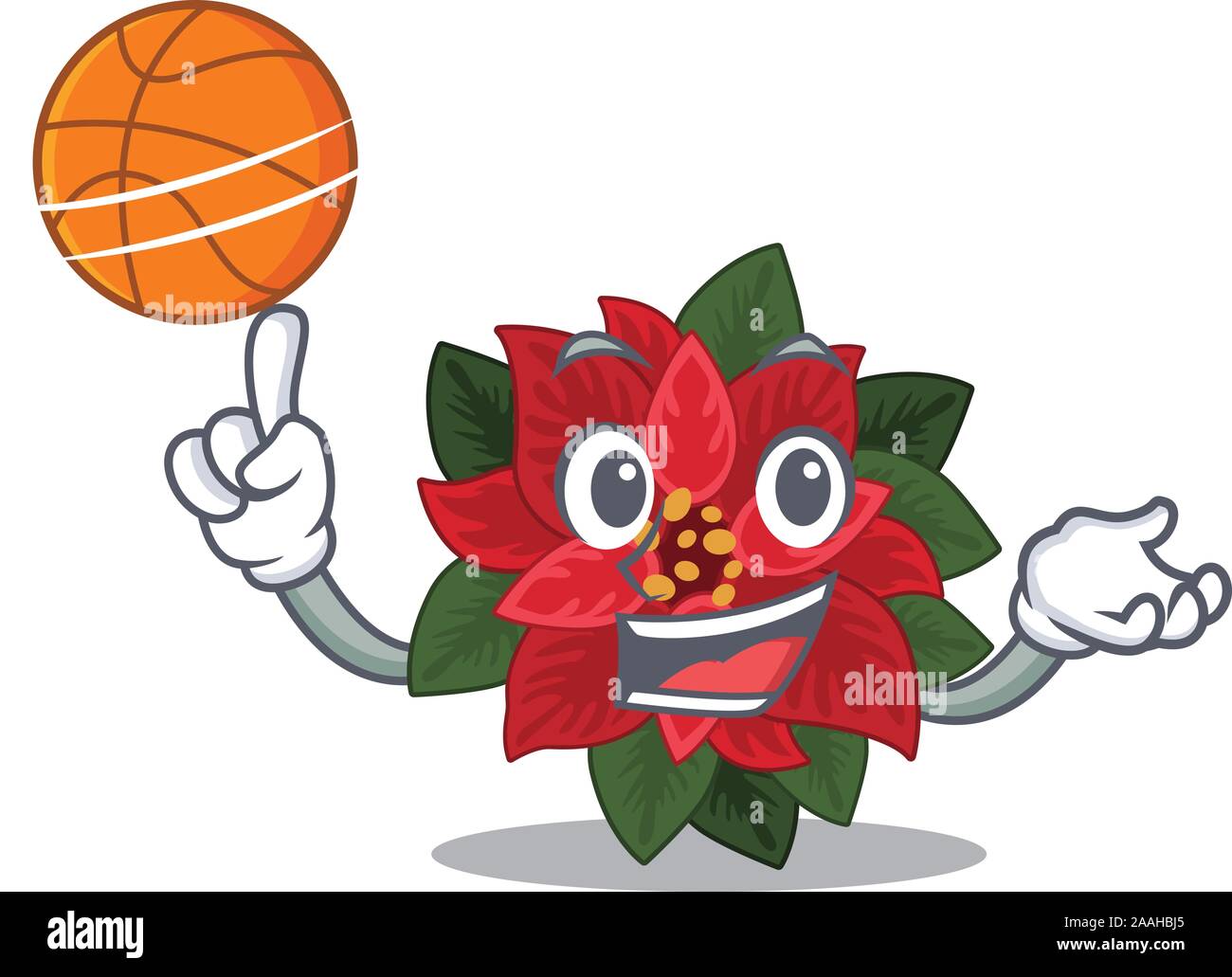 Illustration of flower Poinsettia cartoon style with basketball Stock ...
