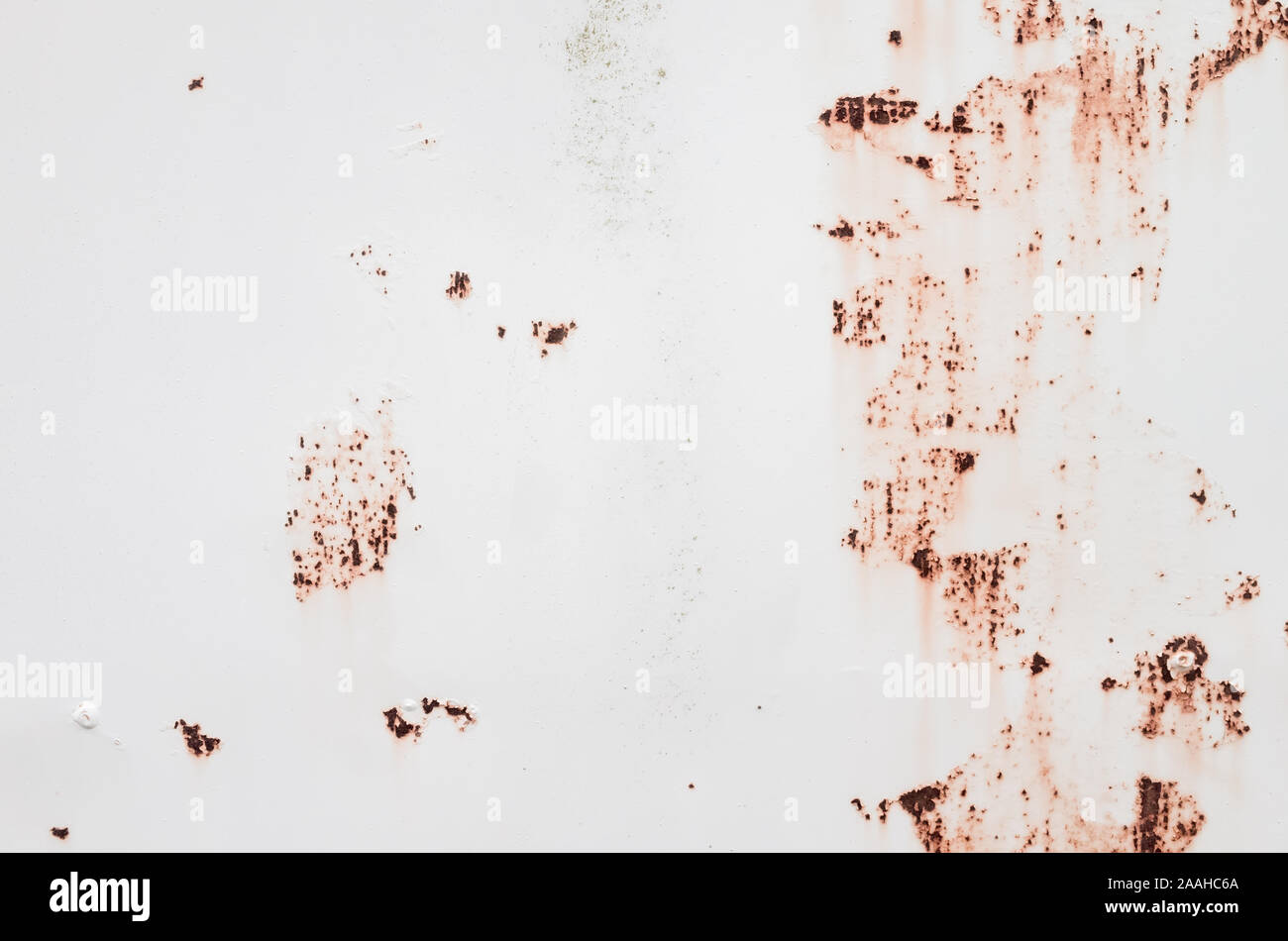 White metal wall with rust spots, close-up frontal background photo ...