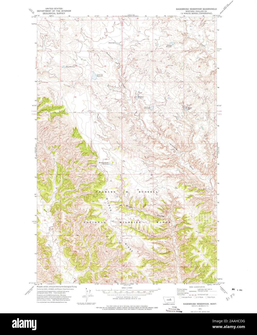 USGS TOPO Map Montana MT Sagebrush Reservoir 266486 1971 24000 geo ...
