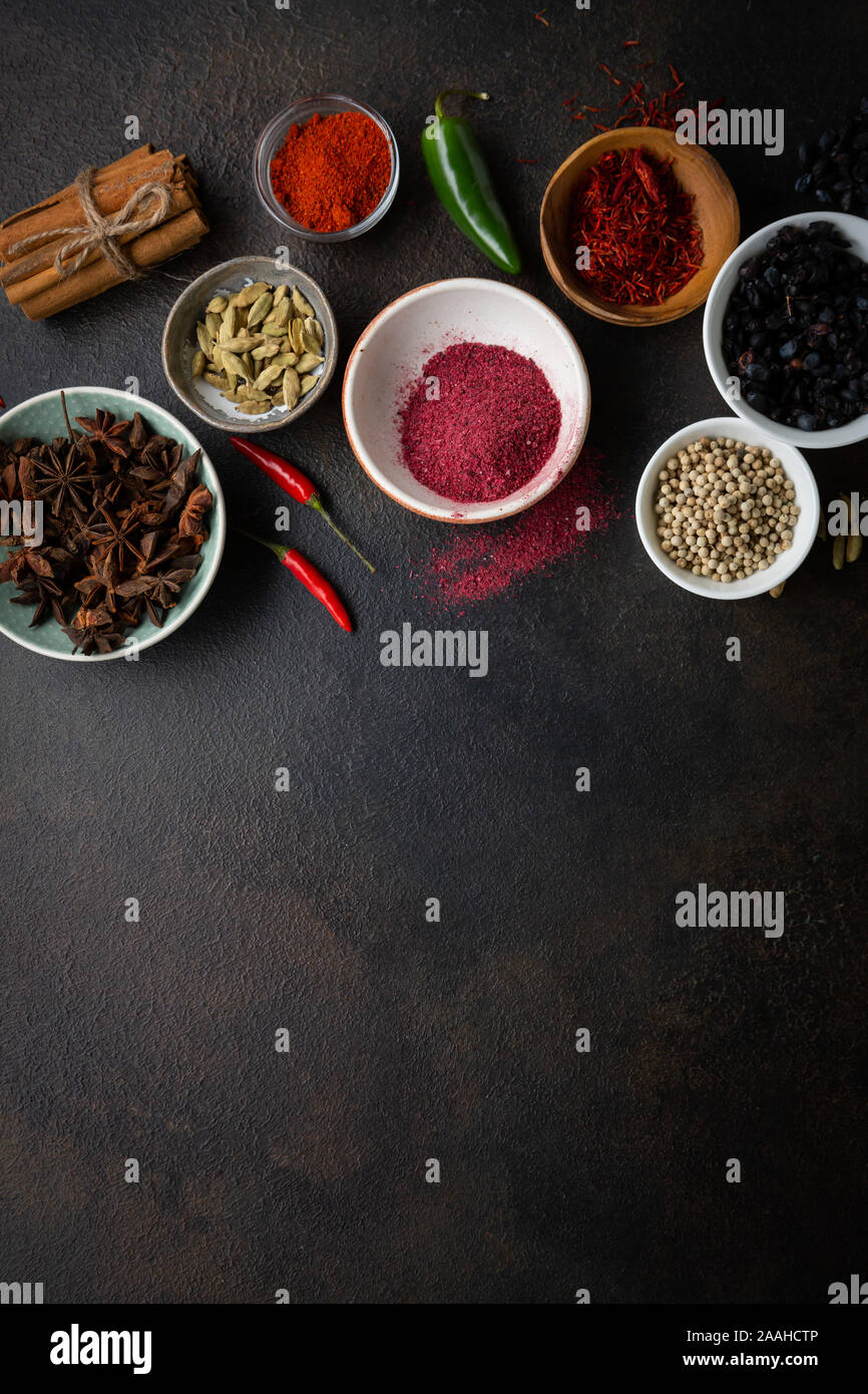 Food background with condiment and spice set Stock Photo - Alamy