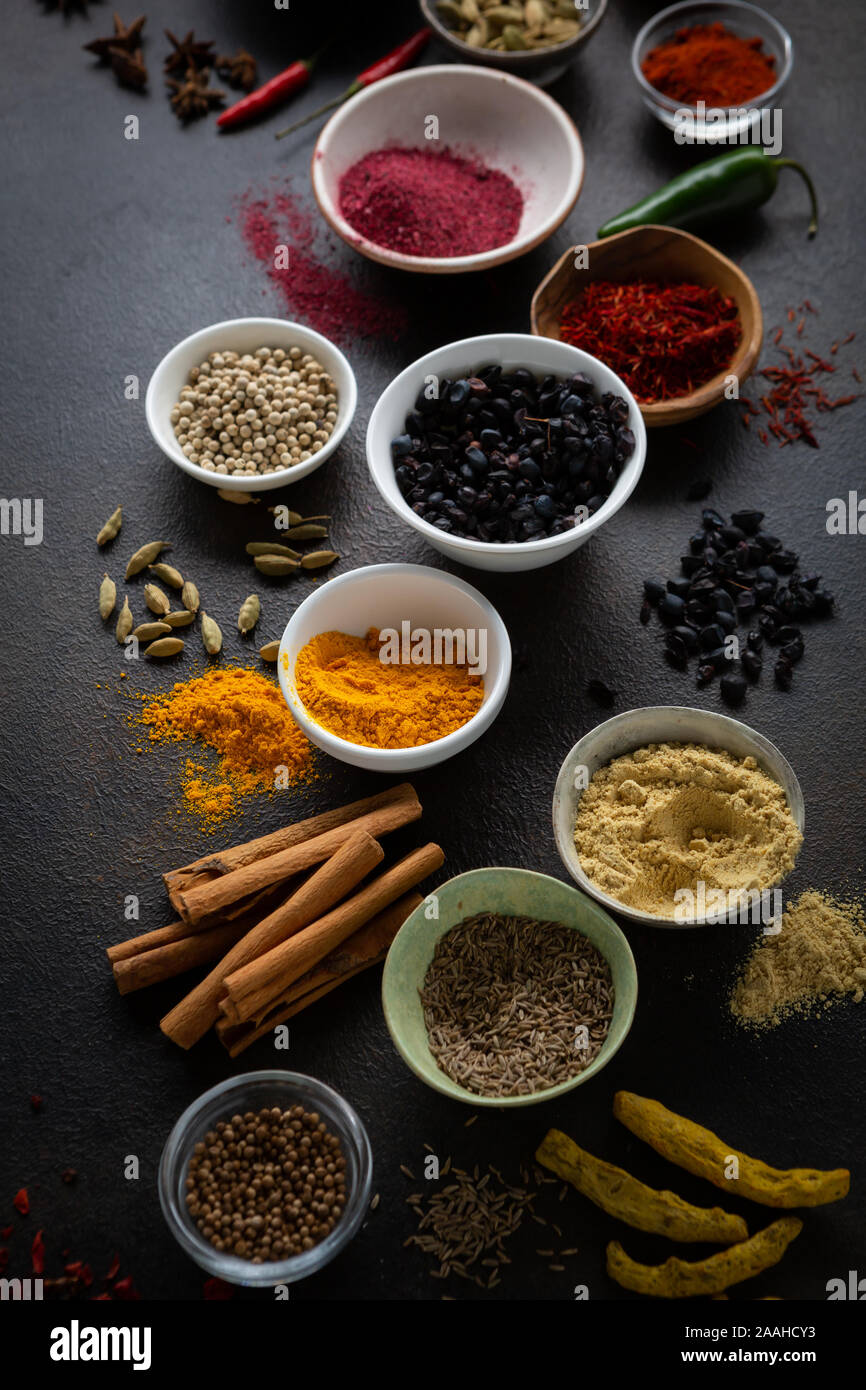 Food background with condiment and spice close-up Stock Photo - Alamy