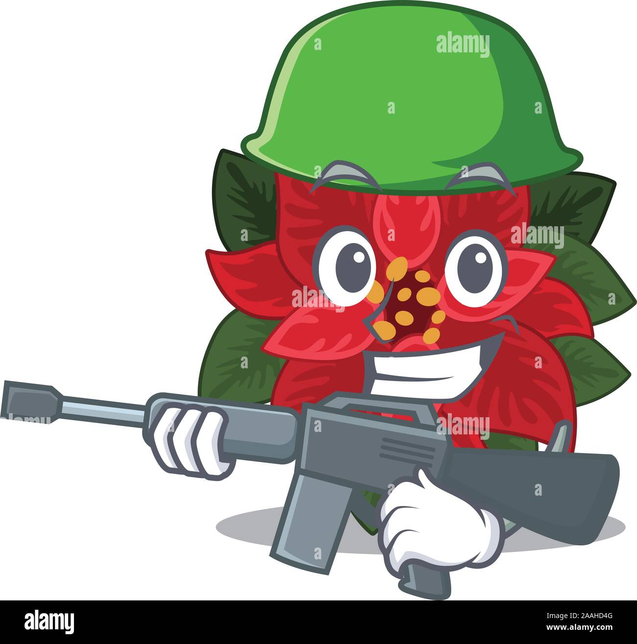 A cartoon of flower poinsettia Army with machine gun Stock Vector Image ...
