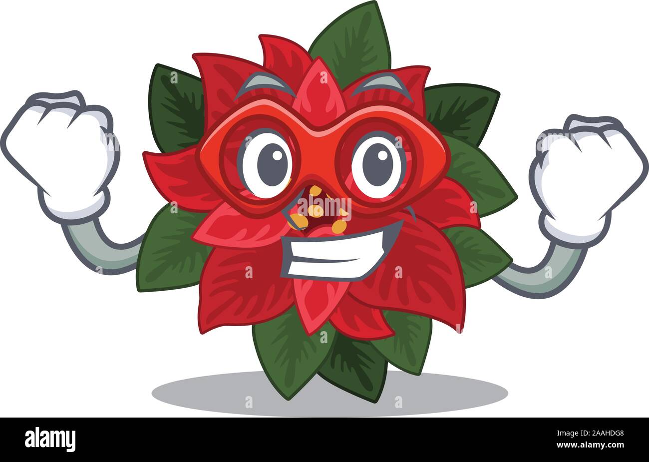 A cartoon of flower poinsettia wearing costume of Super hero Stock ...