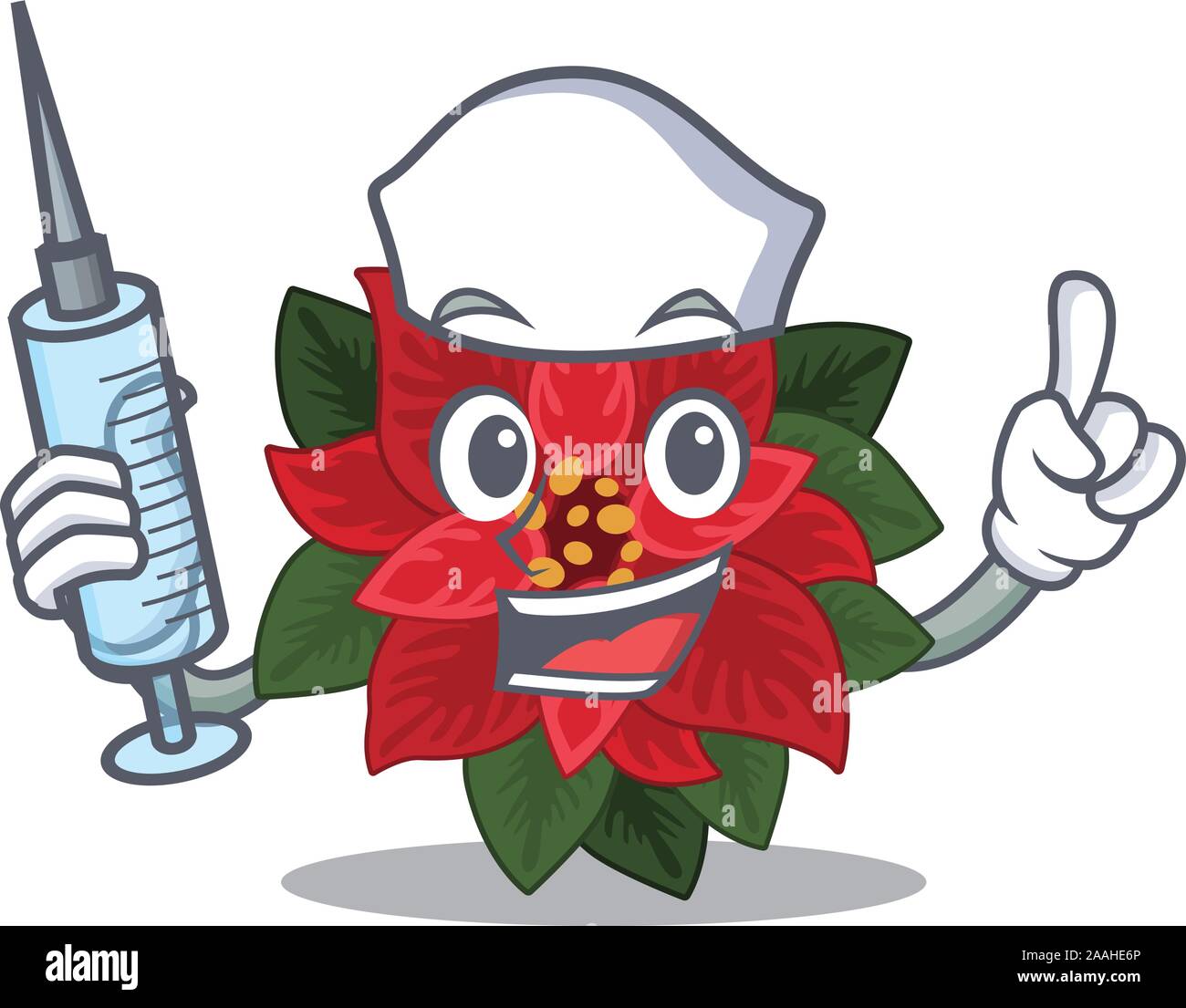 Cute Nurse flower poinsettia character cartoon style with syringe Stock ...