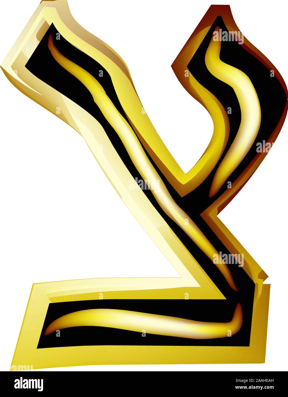 Golden Hebrew Alphabet. Brilliant Hebrew font. Letter gold Tsadi ...