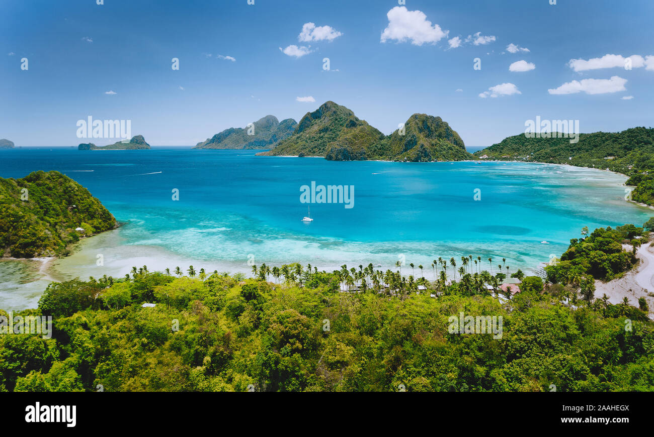 Aerial drone panoramic view of Las Cabanas beach and exotic ocean ...