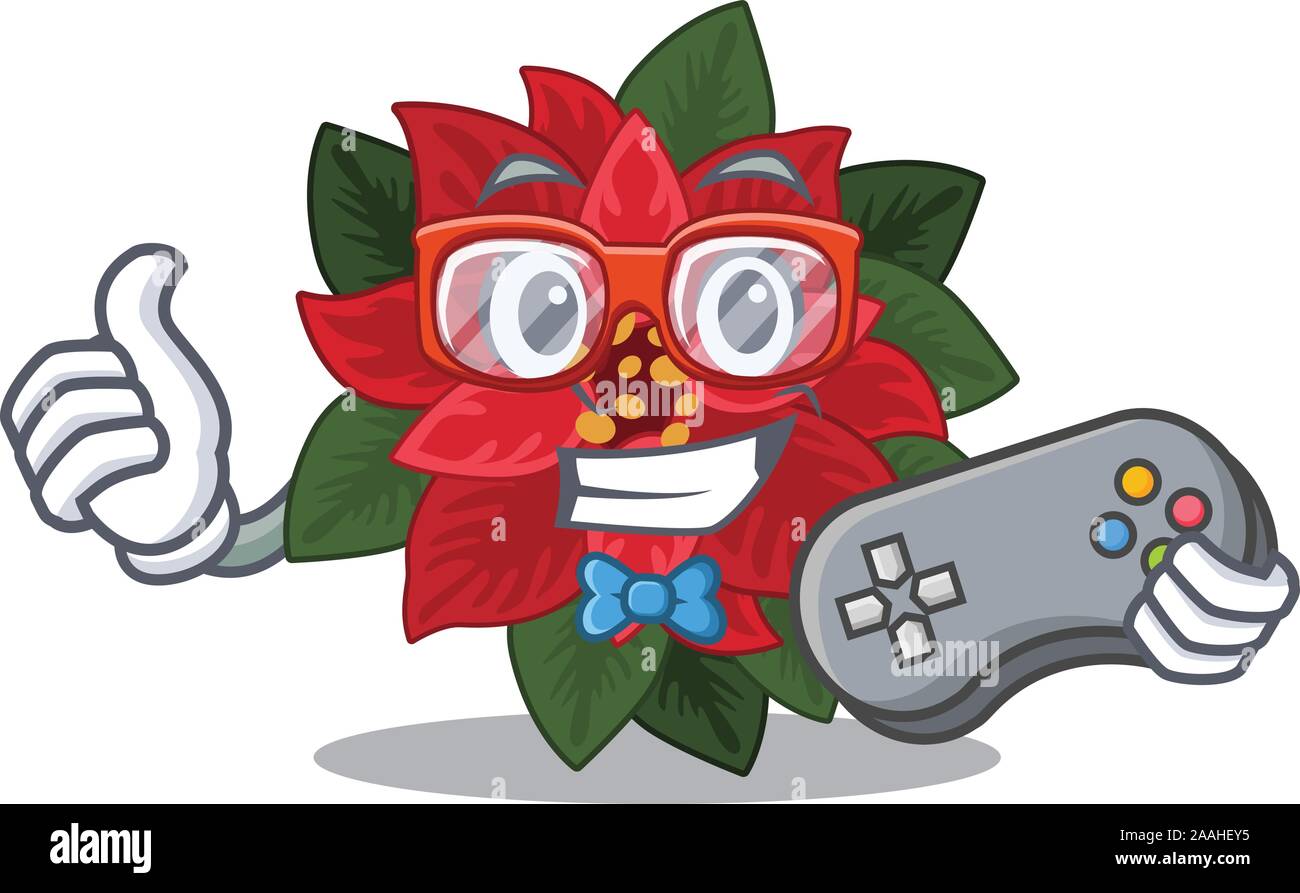 cute geek Gamer flower poinsettia cartoon character style Stock Vector ...
