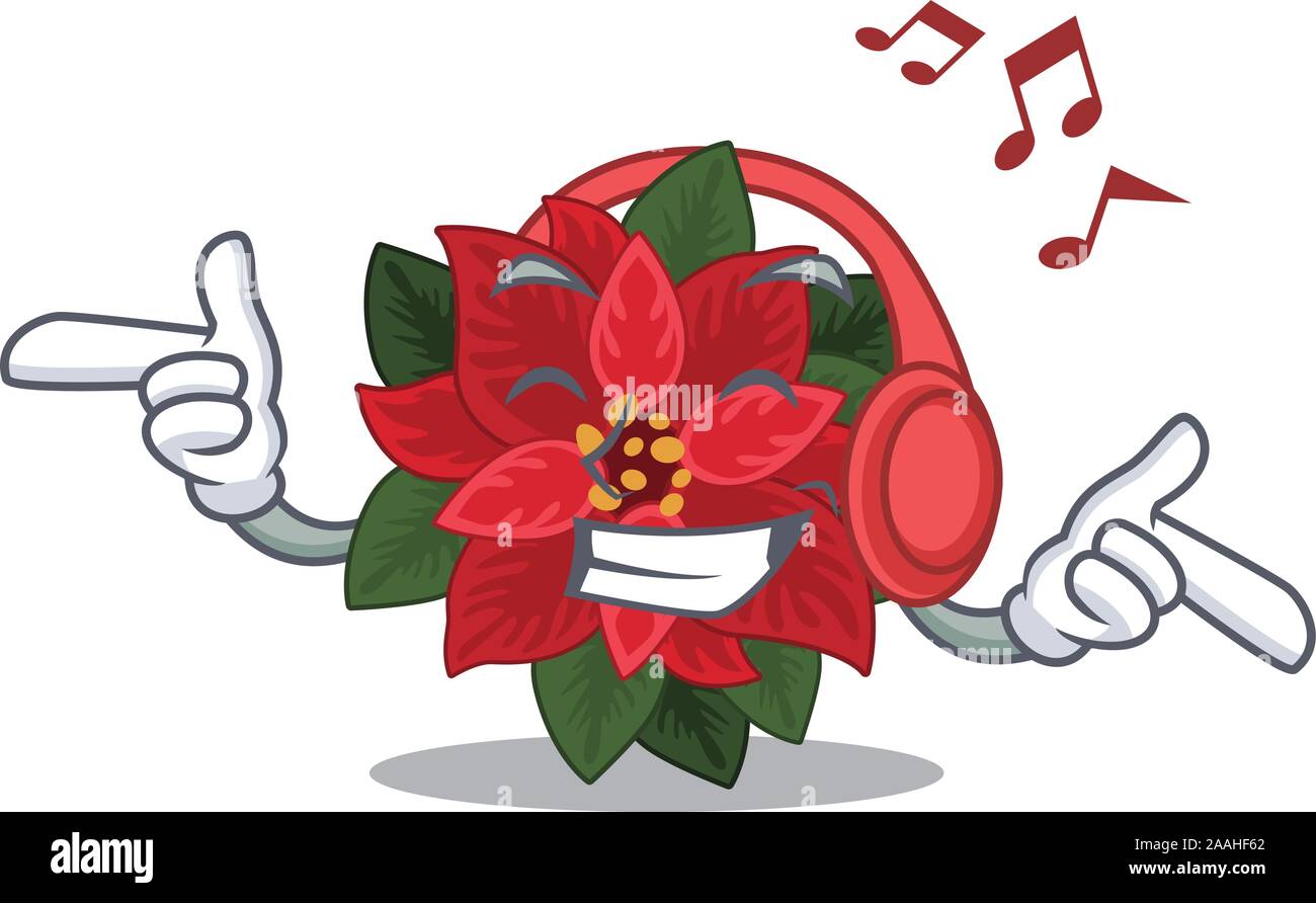 Vector illustration of flower poinsettia cartoon style Listening music ...