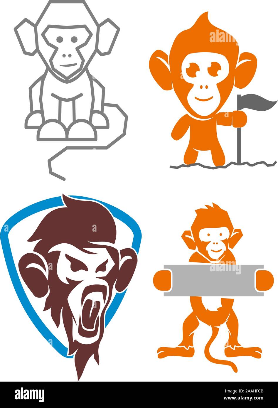 Monkey Logo Design Template Vector Illustration Set Stock Vector Image ...