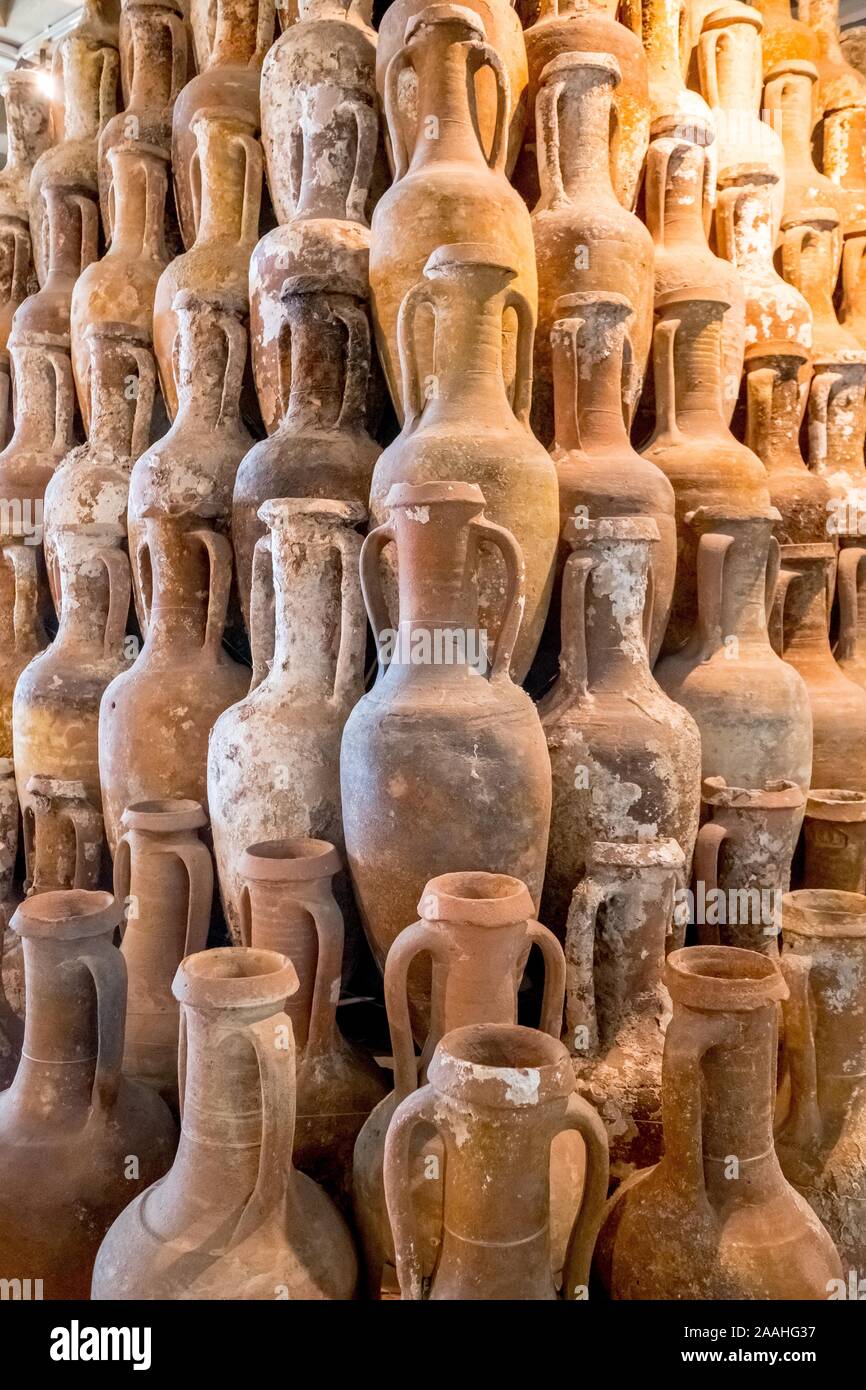 Amphorae, stacked amphorae, Museo Archeologico Eoliano, Archaeological ...