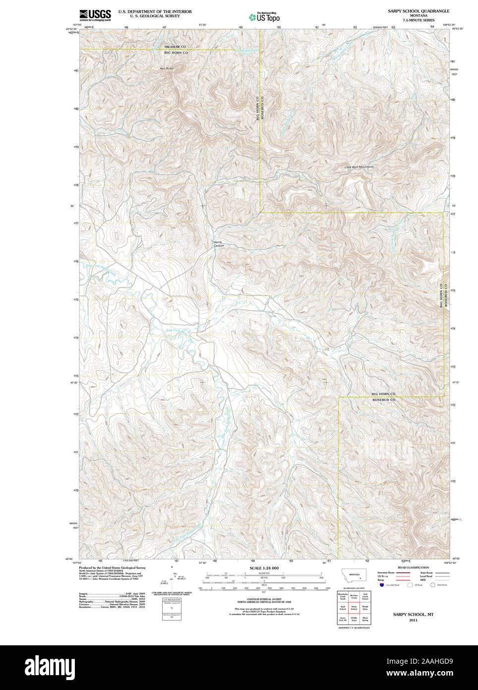 USGS TOPO Map Montana MT Sarpy School 20110523 TM geo Restoration Stock ...