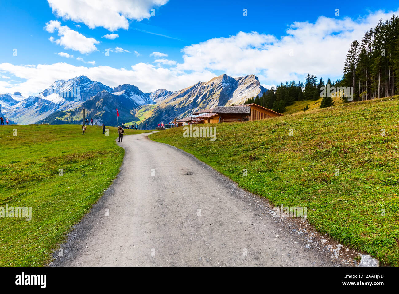 Kandersteg, Switzerland - October 17, 2019: Cable car lift station to ...