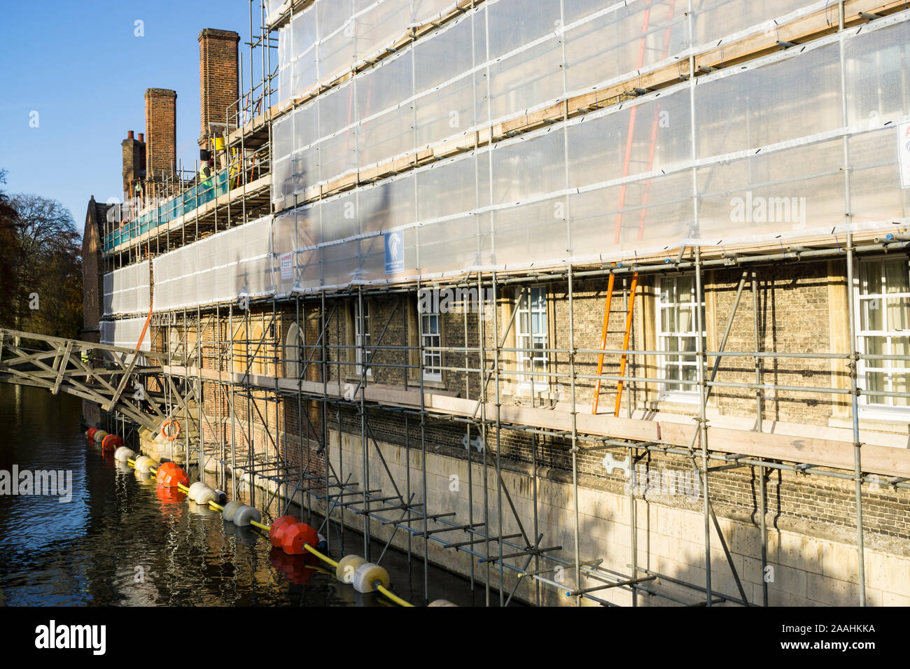 Scaffolding erected on wall of Queens college for restoration work ...