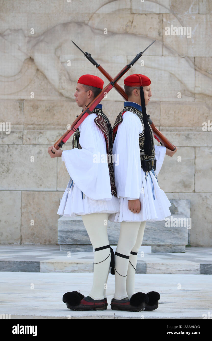 Changing of the Guard in front of the Tomb of the Unknown Soldier monument, Evzones of the ...