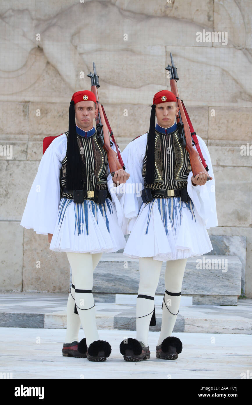 Changing of the Guard in front of the Tomb of the Unknown Soldier monument, Evzones of the ...