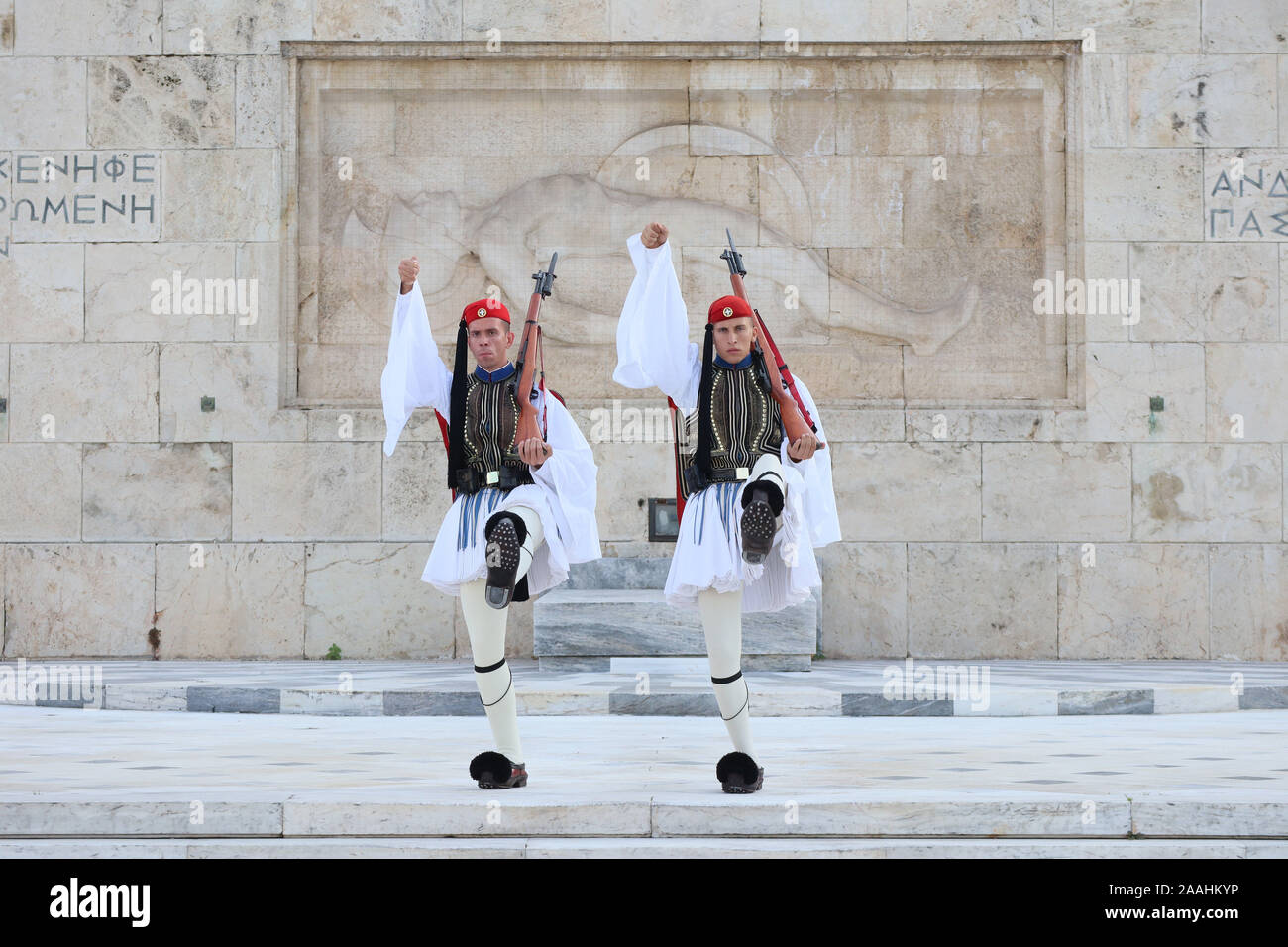 Changing of the Guard in front of the Tomb of the Unknown Soldier monument, Evzones of the ...