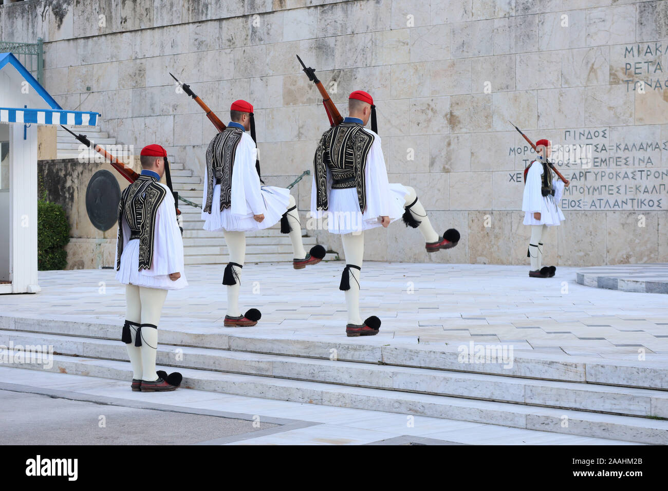 Changing of the Guard in front of the Tomb of the Unknown Soldier monument, Evzones of the ...