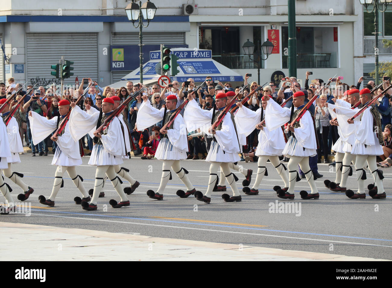 Changing of the Guard in front of the Tomb of the Unknown Soldier monument, Evzones of the ...