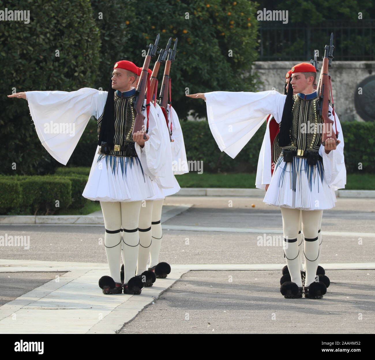 Changing of the Guard in front of the Tomb of the Unknown Soldier monument, Evzones of the ...