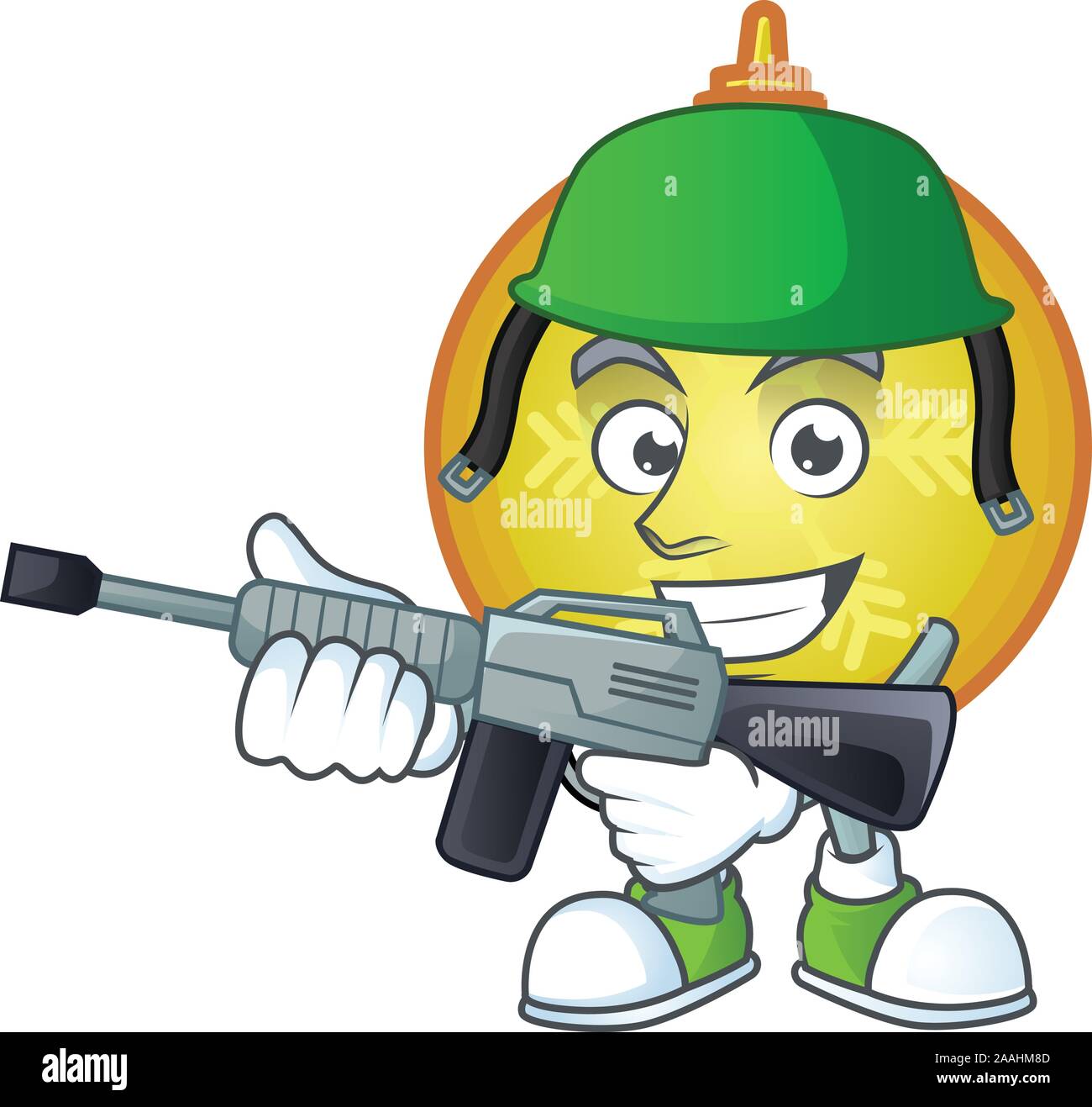 A cartoon of yellow christmas ball army with machine gun Stock Vector ...