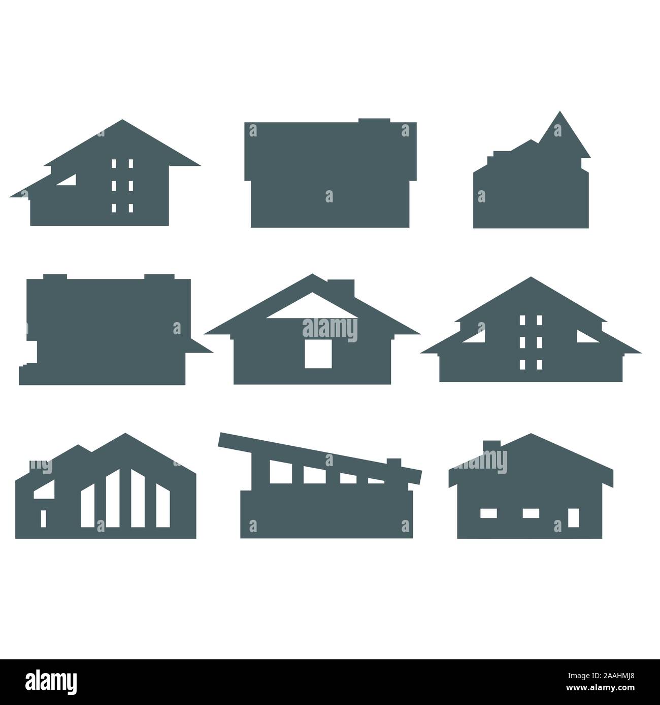 Illustration of home icons. House silhouettes. Real estate business and ...