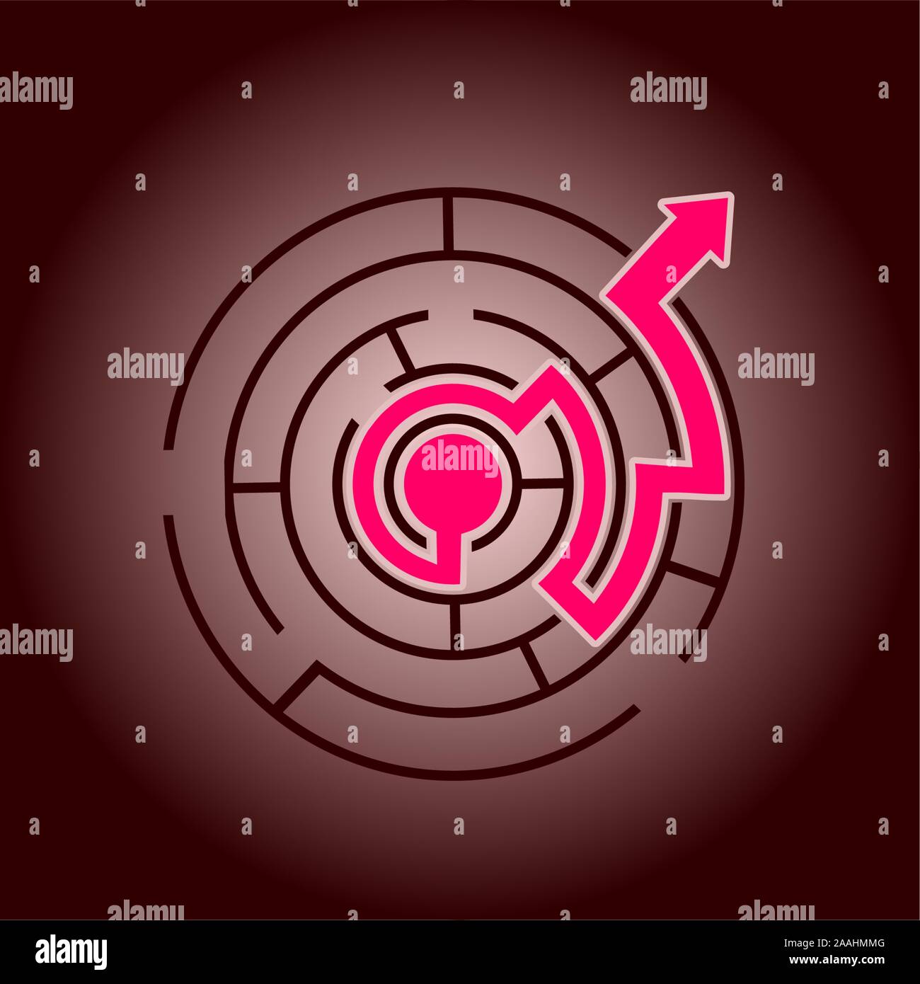 Red path across circular labyrinth. Right way concept Stock Vector ...