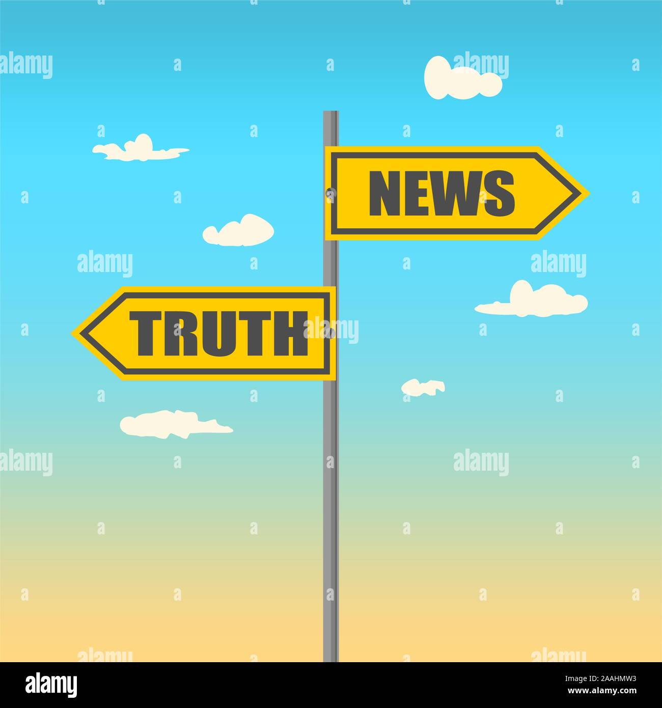 Road signs with News and Truth text pointing in opposite directions ...