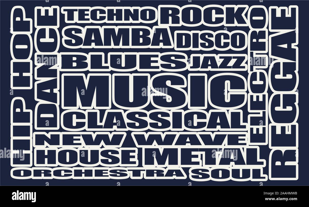 main music genres clouds list outline tags Stock Vector Image & Art - Alamy