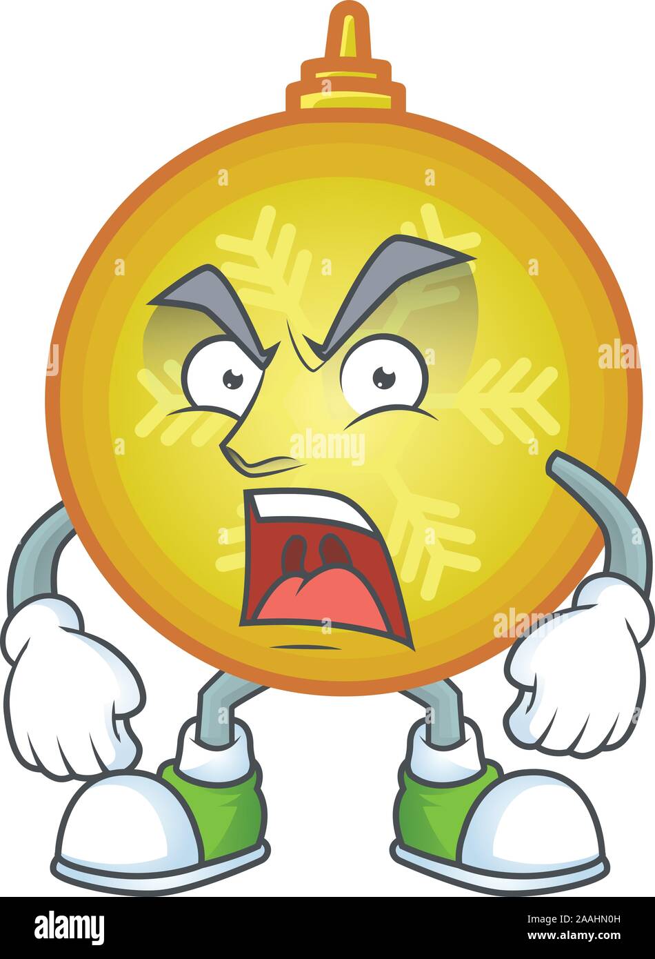 Illustration of angry yellow christmas ball mascot vector illustration ...