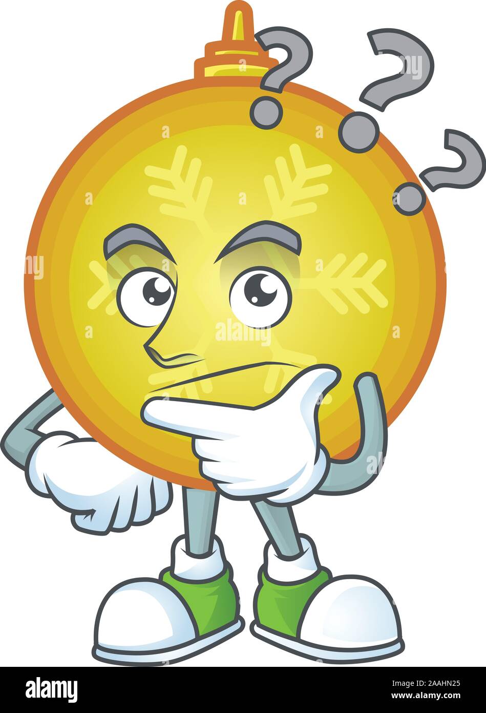 Cartoon singing yellow christmas ball while holding the mic Stock ...