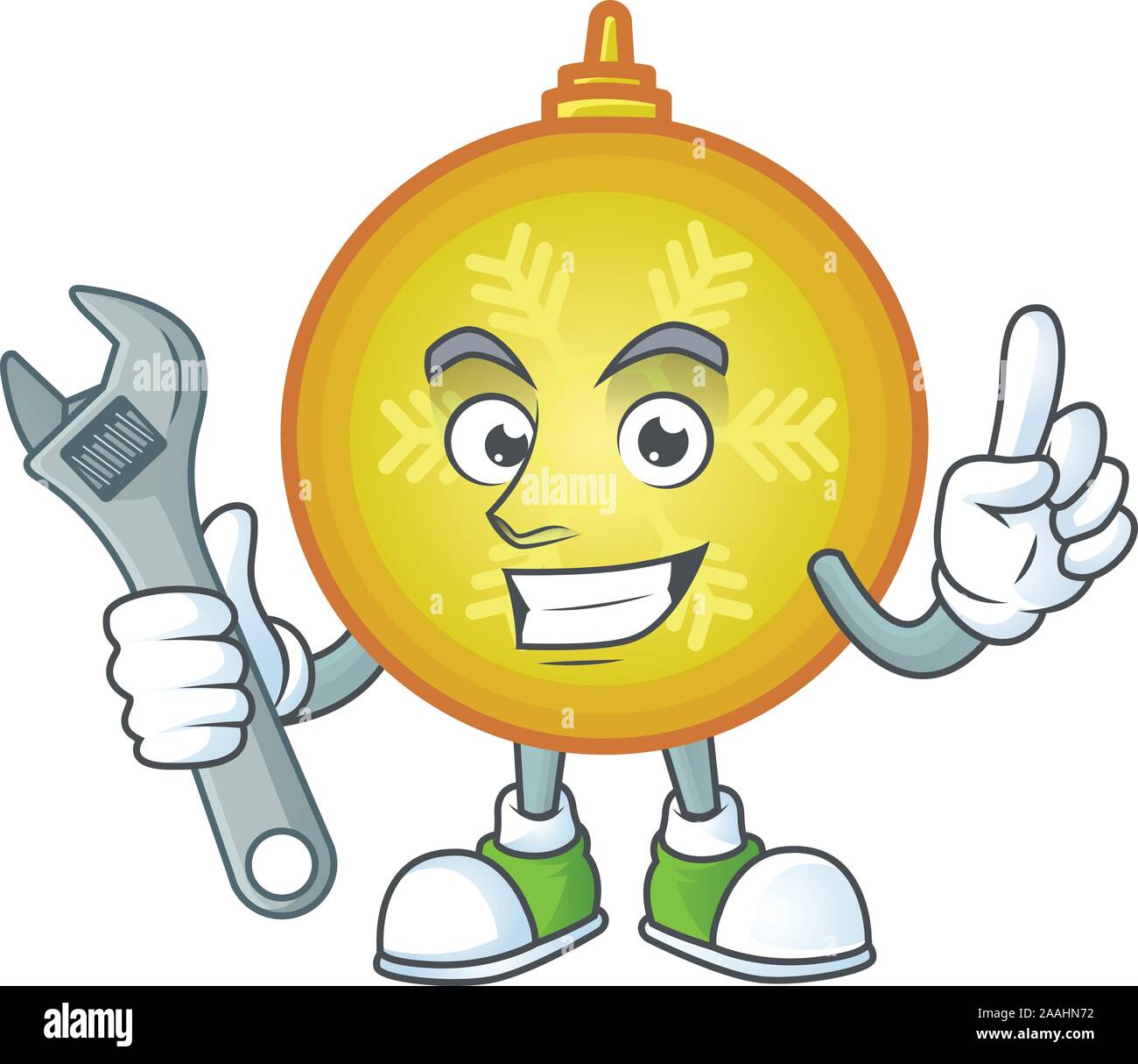 Character mechanic with yellow christmas ball cartoon Stock Vector ...