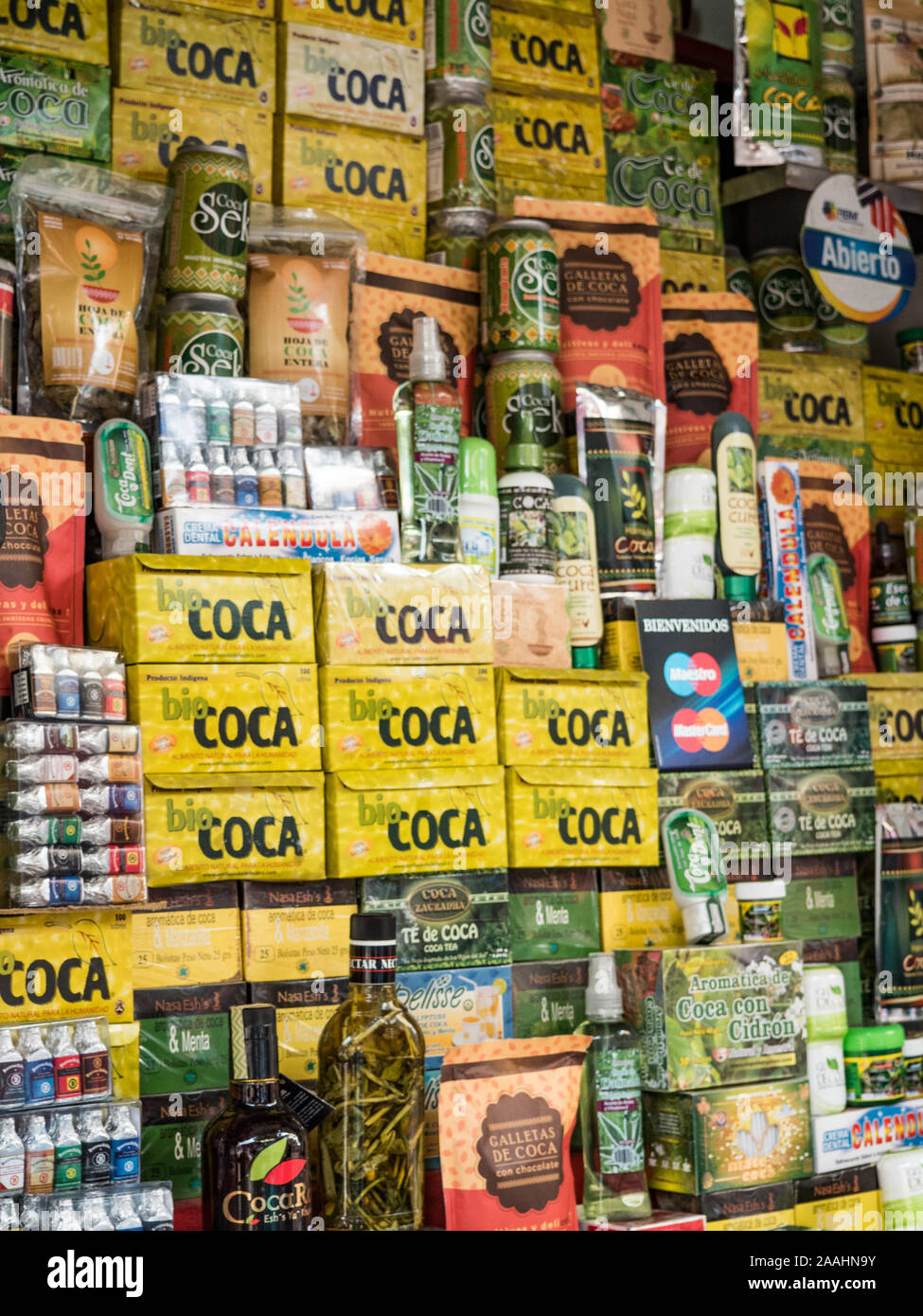 Bogota - Colombia, November 2, 2019 - Products of coca sold at a market ...